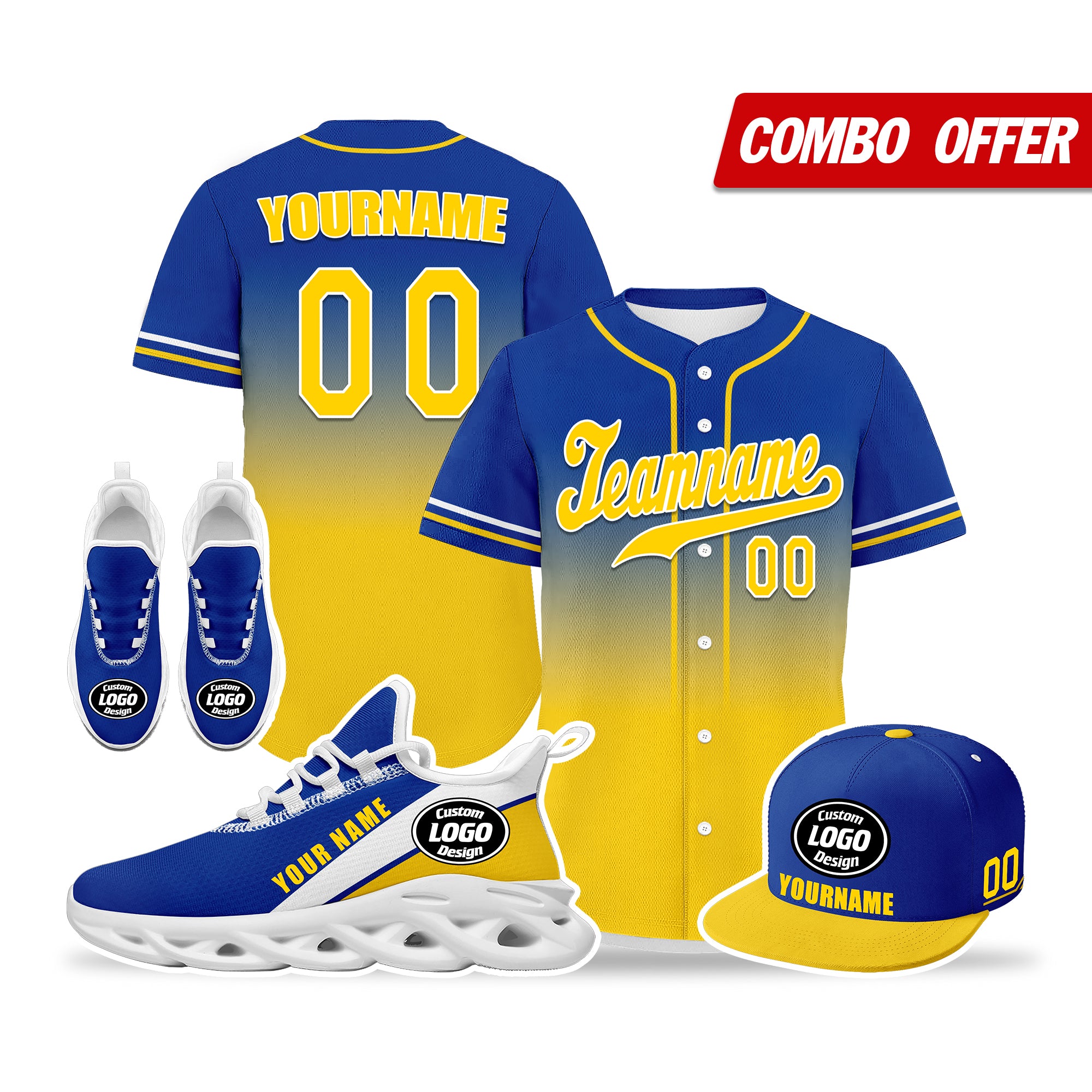 Coolcustomize Custom Blue Yellow Jersey MaxSoul Shoes and Hat Combo Offer Personalized ...